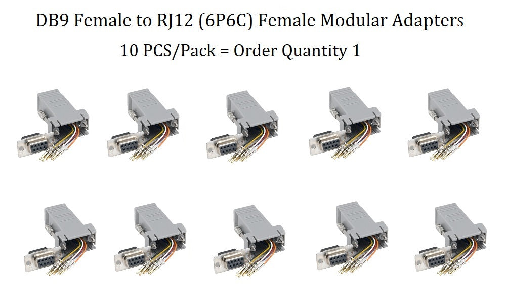 DB9 Female to RJ12 (6P6C) Female Modular Adapter Gray, 10 PCS/Pack ...