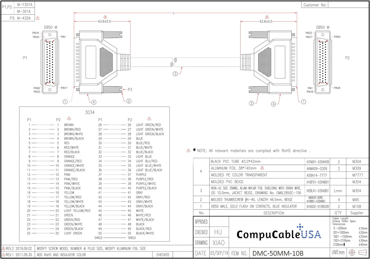 D-Sub 50 Pin Male to Male SCSI Cable | Reliable Data Transfer ...