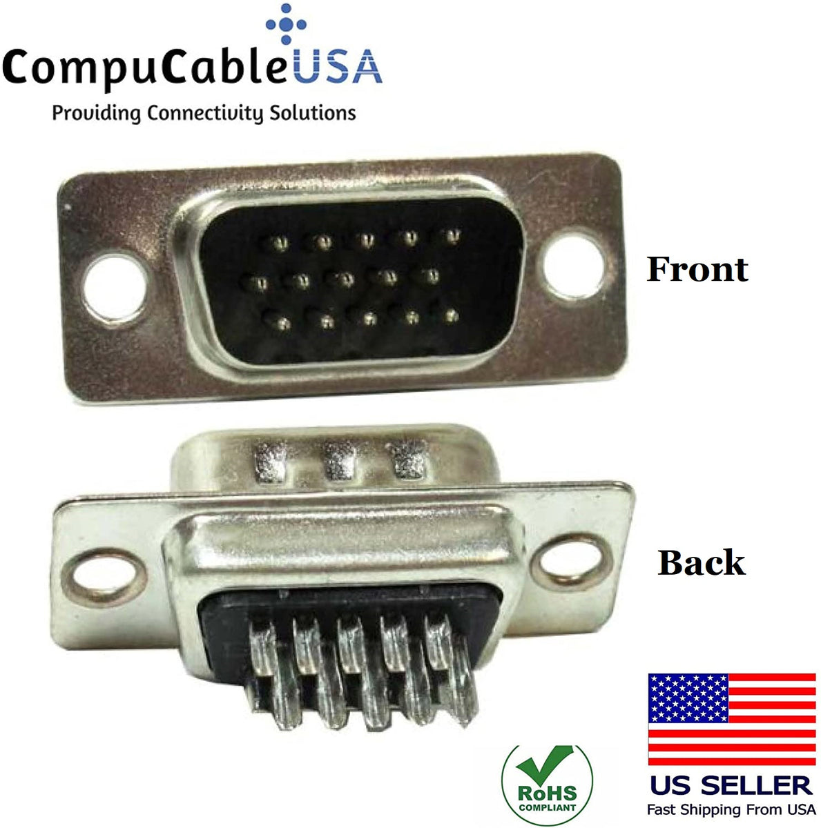 High Density DB15 Male D-Sub Solder Connector Kit + Metal Hood ...